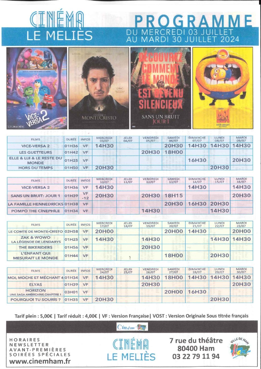 Programme du cinéma juillet 2024 – Ville de Ham